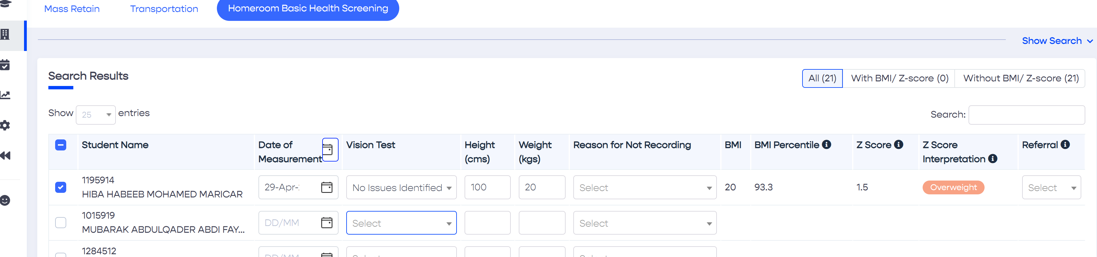 Adding or Updating Basic Health Screening Data | ESIS | User Guide